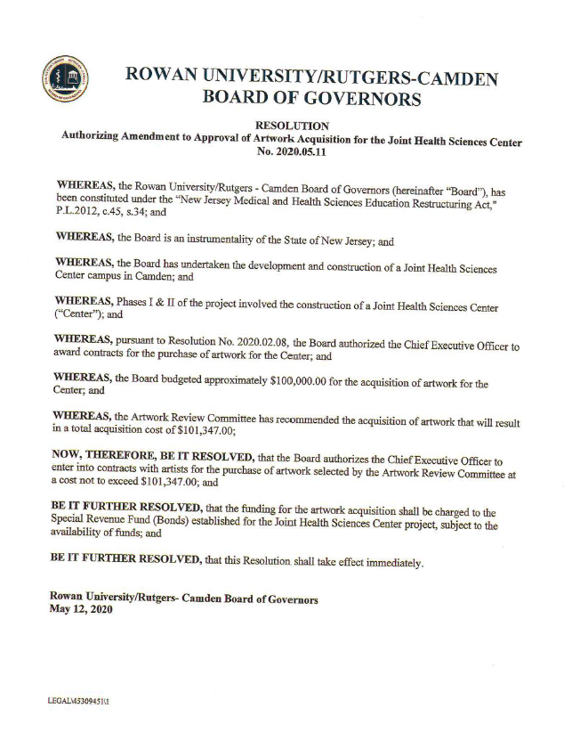 Authorizing Amendment to Approval of Artwork Acquisition for the Joint ...